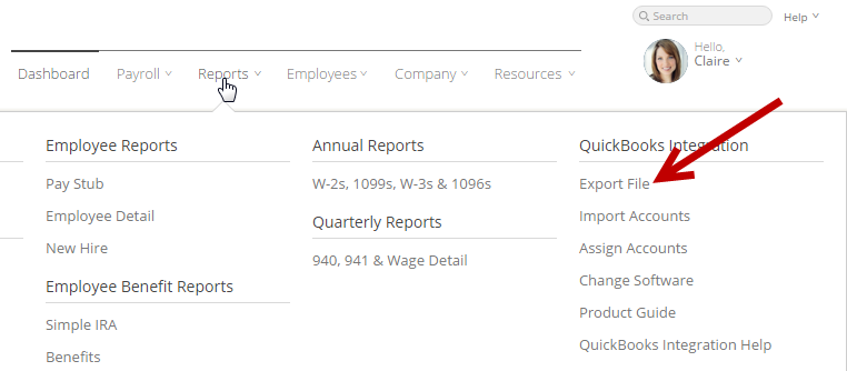 How do I export payroll data and import it to my accounting software?